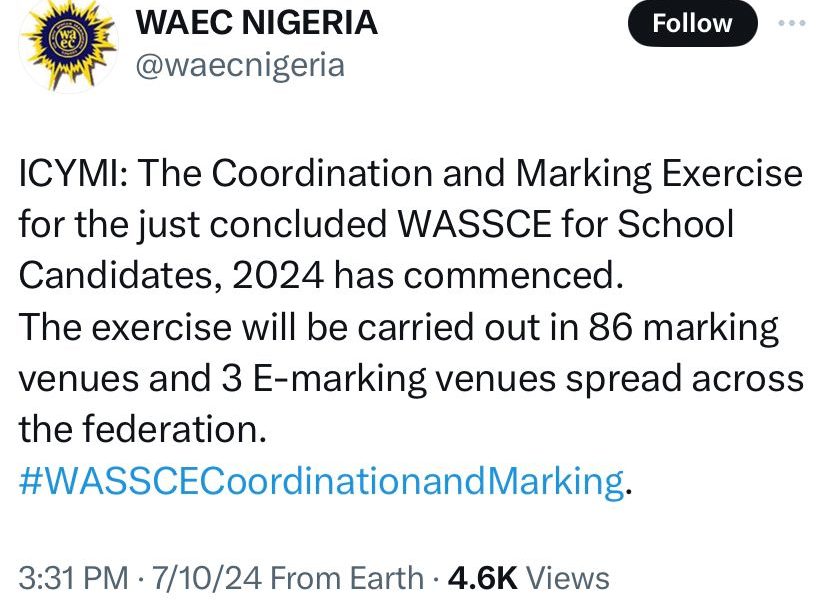 WAEC Begins Marking for 2024 May/June SSCE - Abuja City Journal